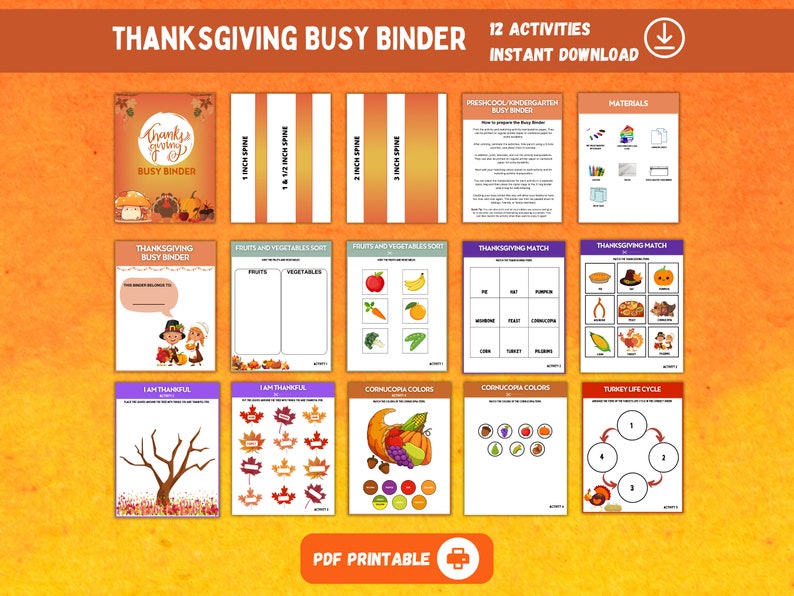 Thanksgiving Binder | Busy Book | Learning Binder | Montessori ...