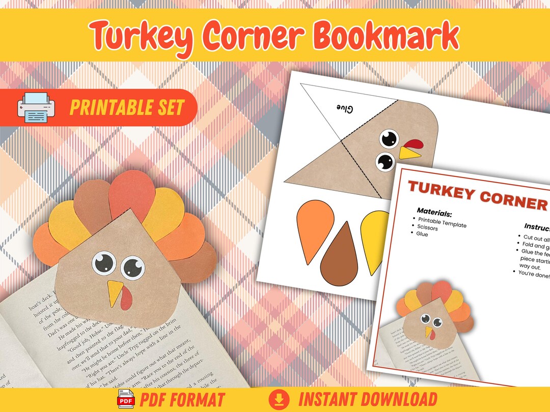 Turkey Themed Printable Bookmark - Thanksgiving Turkey Bookmark - Kids ...