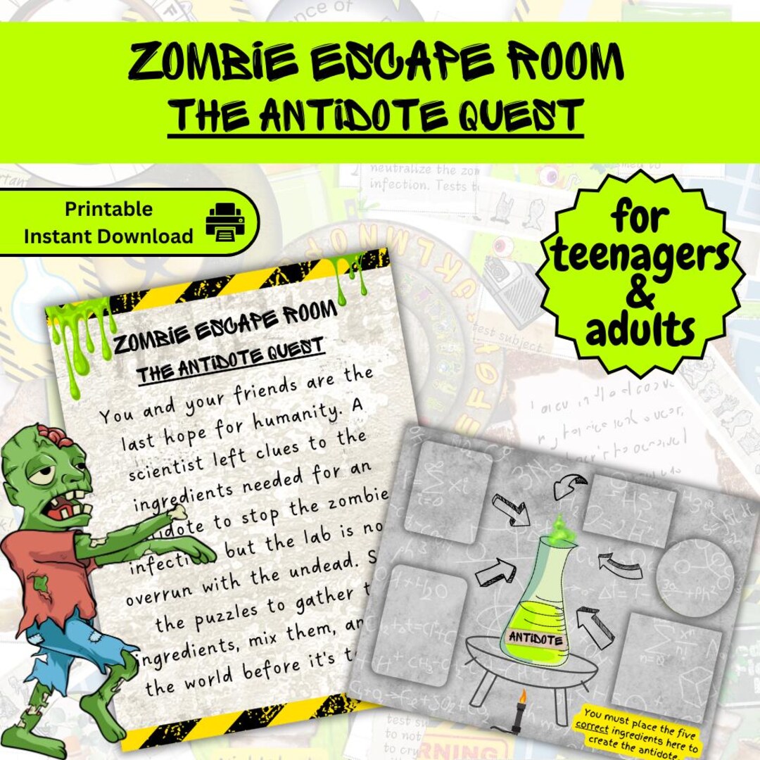 Zombie Escape Room for Kids - Printable DIY Kit - Fun Family Game Night ...