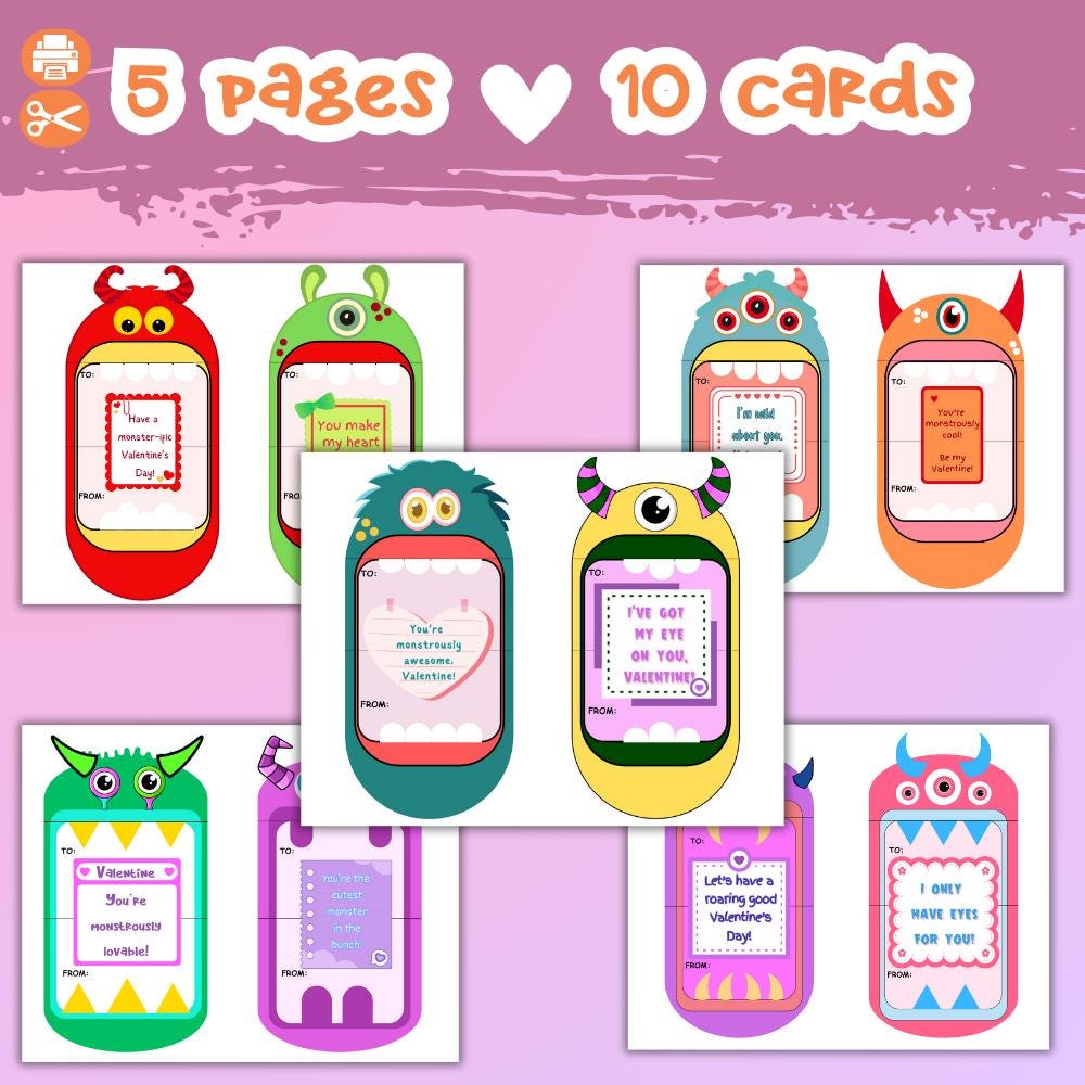 Printable Monsters Valentine's Day Cards - Cute Kids Classroom ...