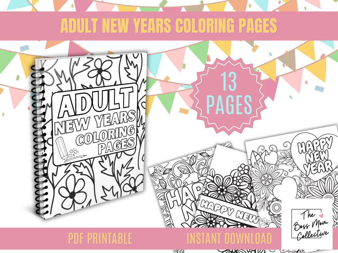 NYE Coloring Pages Pdf Instant Download Adult Coloring Page Happy New ...