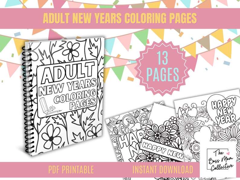 NYE Coloring Pages | Pdf Instant Download | Adult Coloring Page | Happy ...