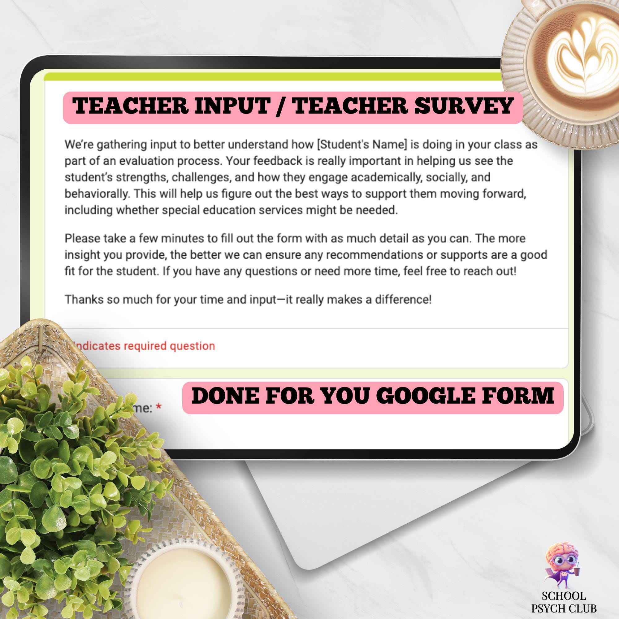 Teacher Input Form | Editable IEP Questionnaire | Special Education ...