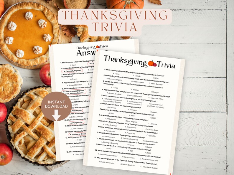 Thanksgiving Trivia Game Printable Friendsgiving Games Fall Trivia Game ...