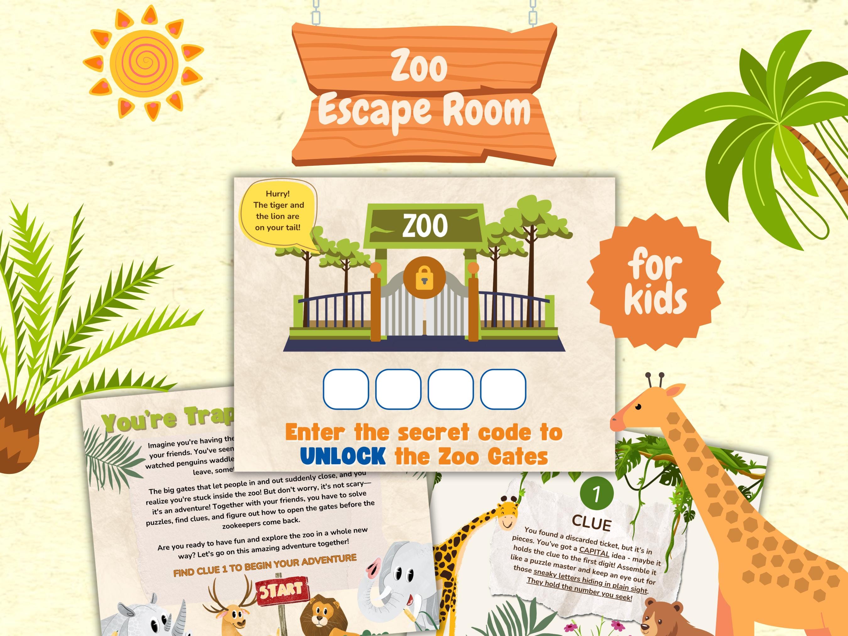 Zoo Escape Room Adventure for Kids | Fun Educational Printable Activity ...