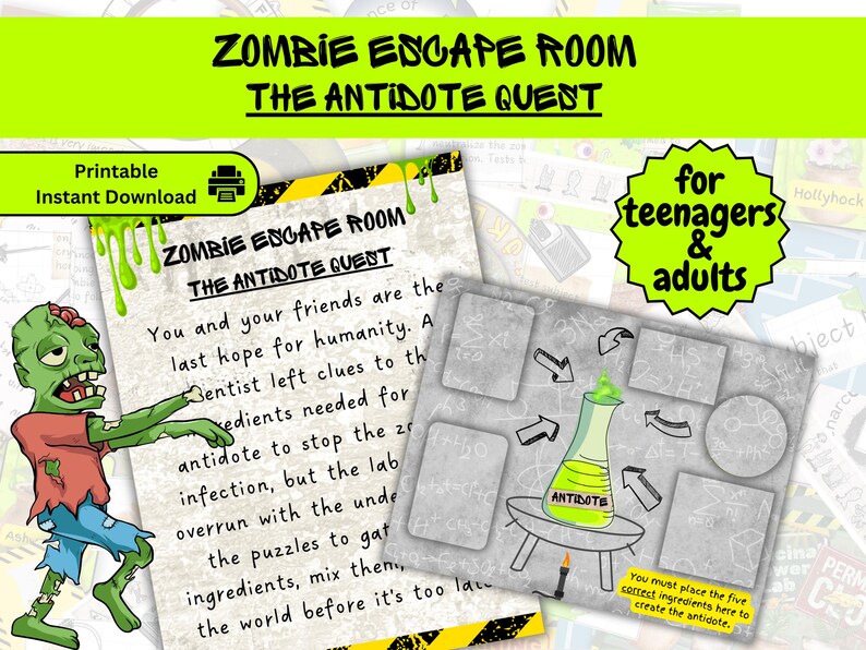 Zombie Escape Room for Kids - Printable DIY Kit - Fun Family Game Night ...