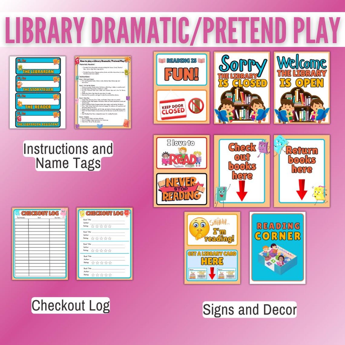 Library Dramatic Play Printable | Pretend Play Classroom | Imaginative ...