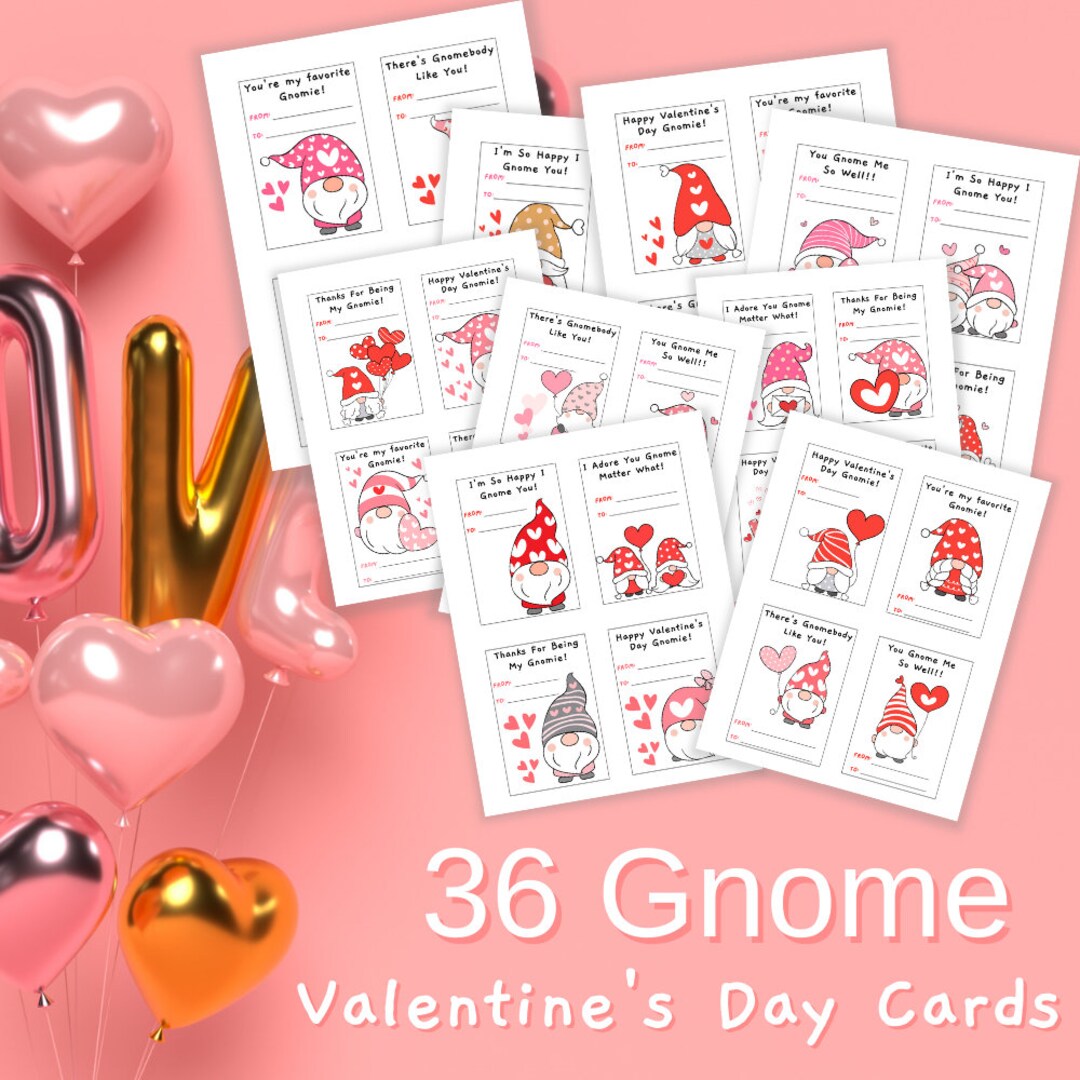 Printable Valentine Gnome Cards | Valentines for School | Diy V-day ...