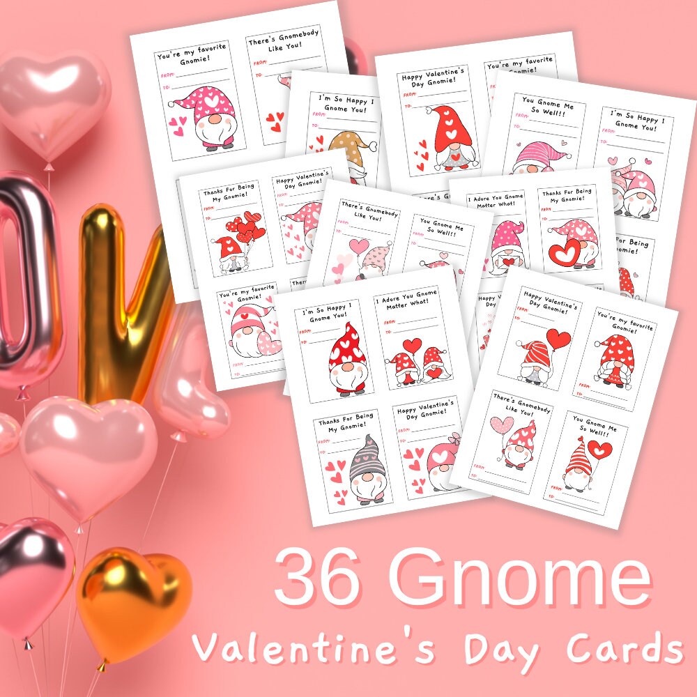 Printable Valentine Gnome Cards | Valentines for School | Diy V-day ...