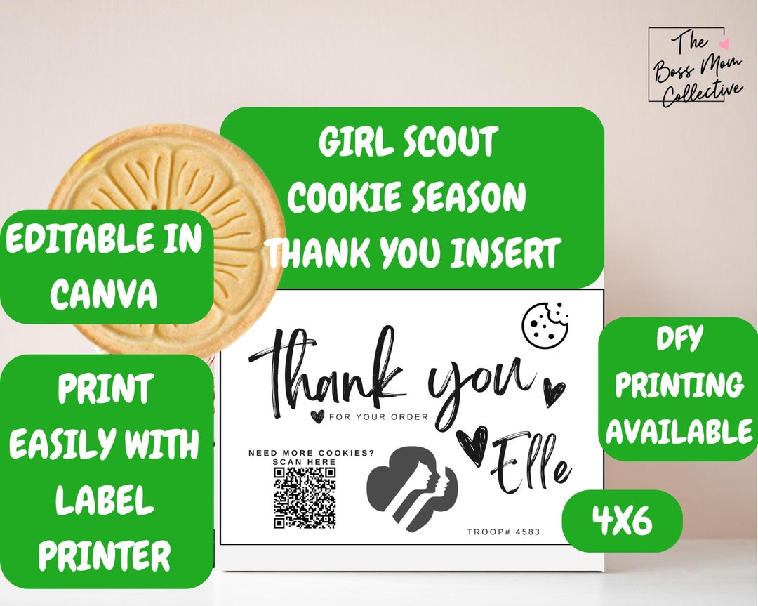 Girl Scout Cookie THANK YOU Insert | Girl Scout Cookie Season | Cookie ...