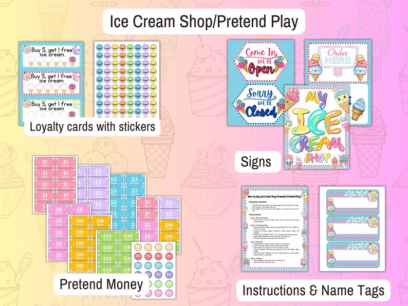 Ice Cream Shop Pretend Play Printables Kids Dramatic Play Preschool ...