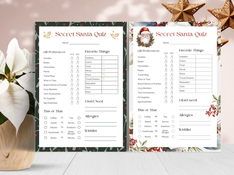 Secret Santa Quiz | Secret Santa Printable | Christmas Games | Secret ...