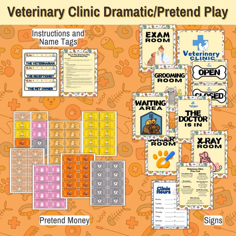 Vet Pretend Play Printables | Animal Hospital Dramatic Play Set | Kids ...