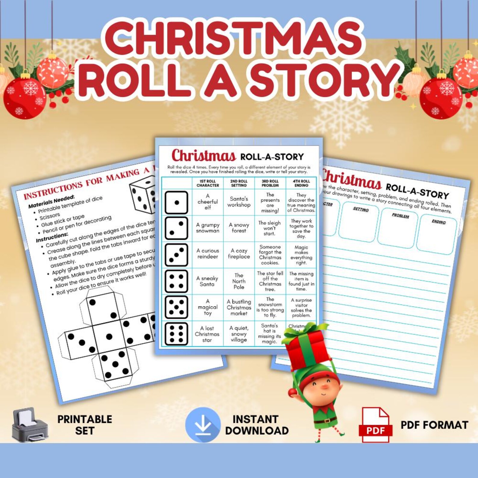 Christmas Roll a Story Game - Creative Writing Prompt - Printable Story ...