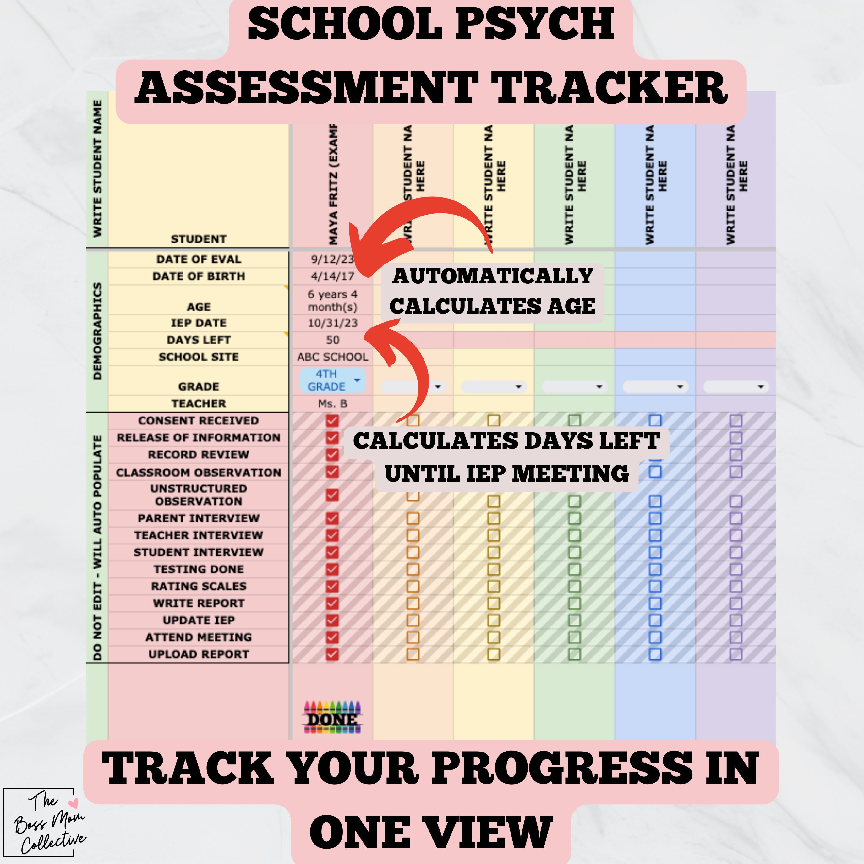 School Psychologist Evaluation Tracker: ASSESSMENT TRACKER Spreadsheet ...