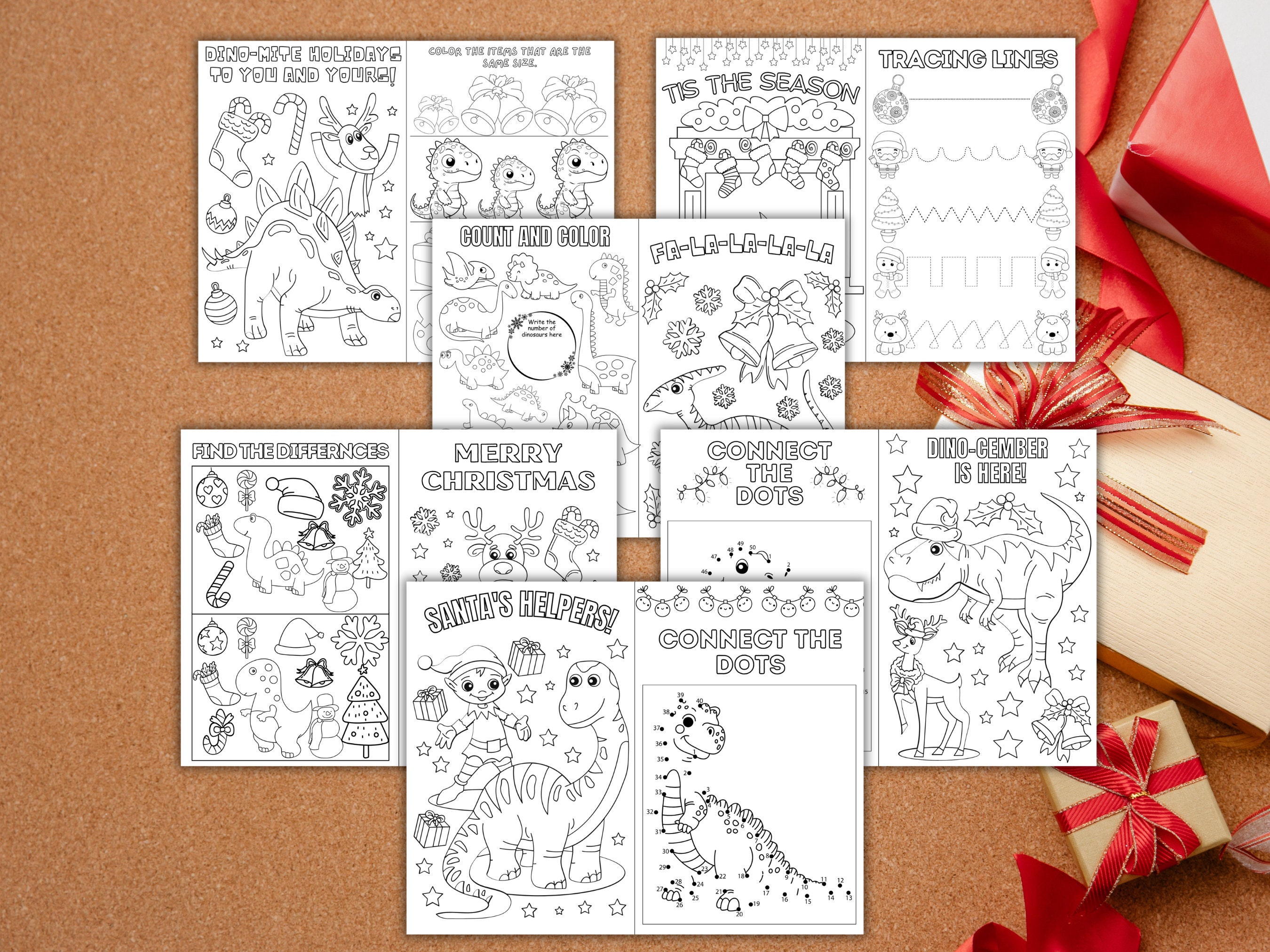 Dinosaur Coloring Pages | Christmas Coloring Page | Digital Download ...
