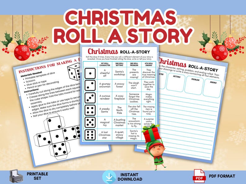 Christmas Roll a Story Game - Creative Writing Prompt - Printable Story ...