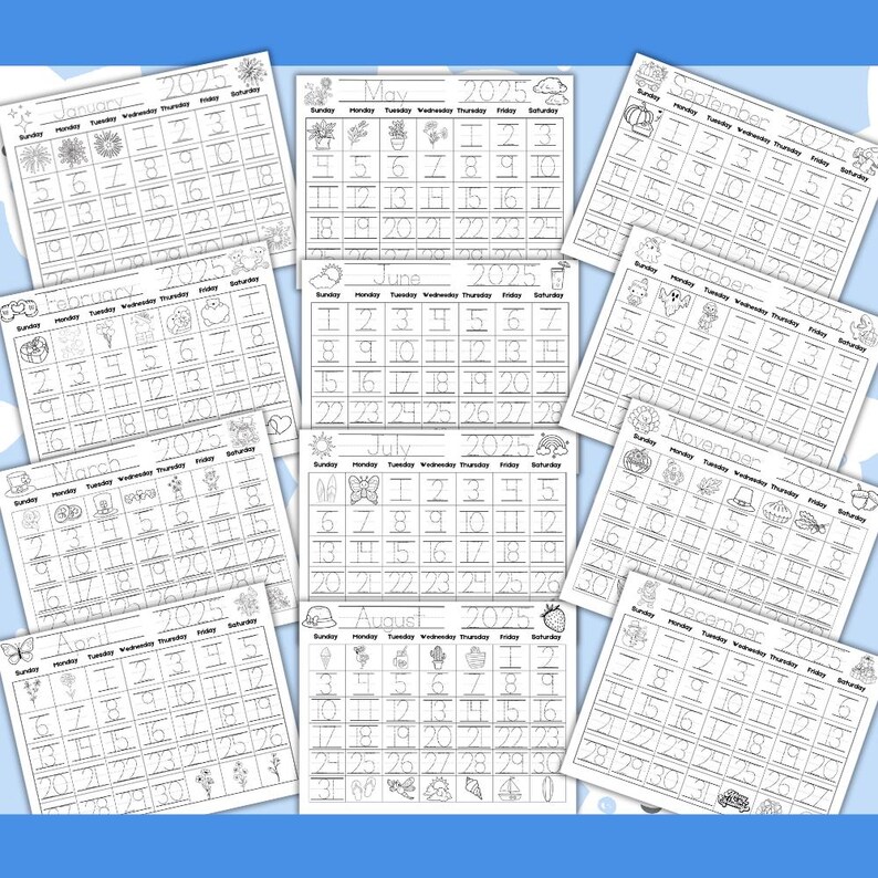 Printable Kids Calendar 2025 - Traceable Numbers for Handwriting ...
