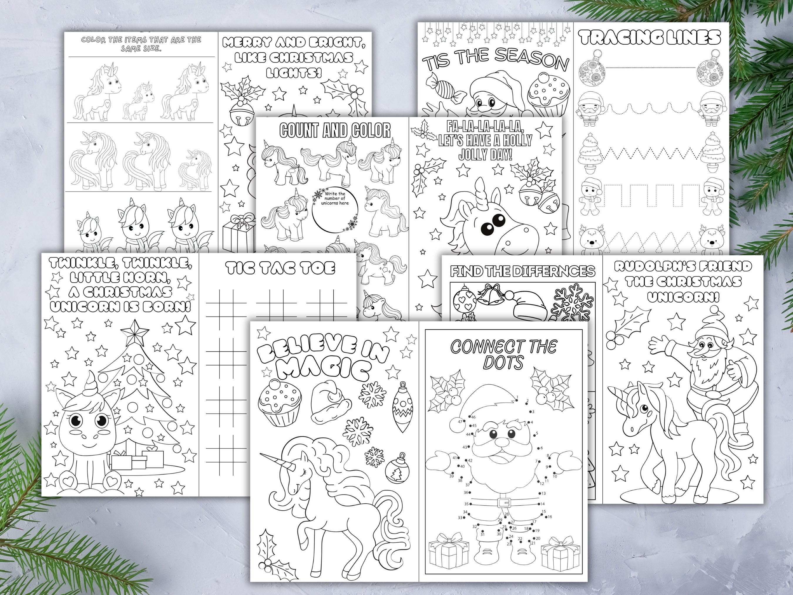 Unicorn Coloring Pages | Christmas Coloring Page | Digital Download ...