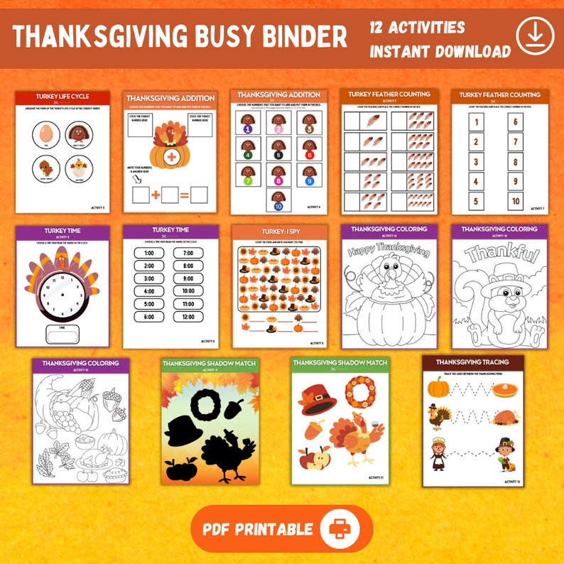 Thanksgiving Binder | Busy Book | Learning Binder | Montessori ...