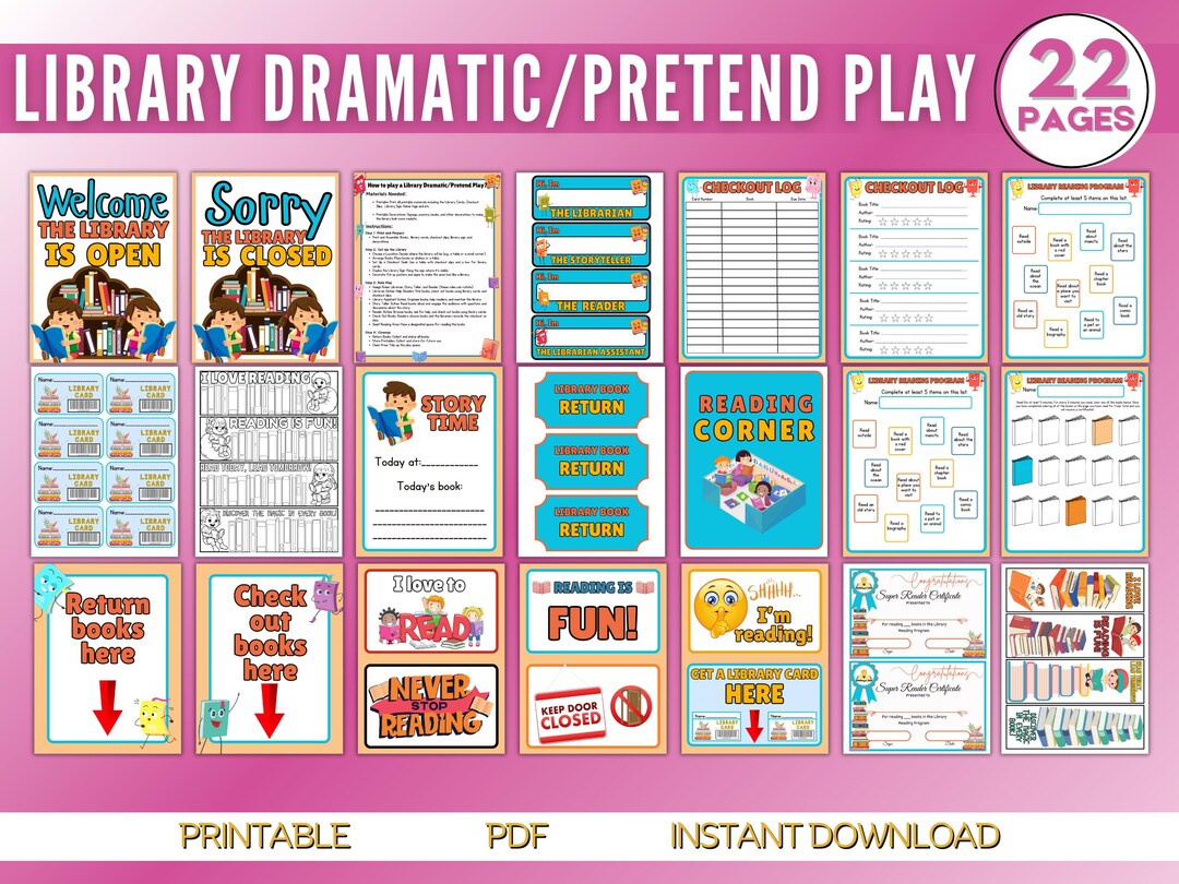 Library Dramatic Play Printable | Pretend Play Classroom | Imaginative ...