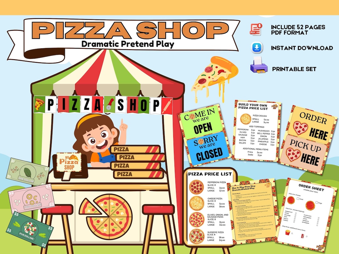 Dramatic Play Pizza Shop Printables Kids Pizzeria Pretend Play Instant ...