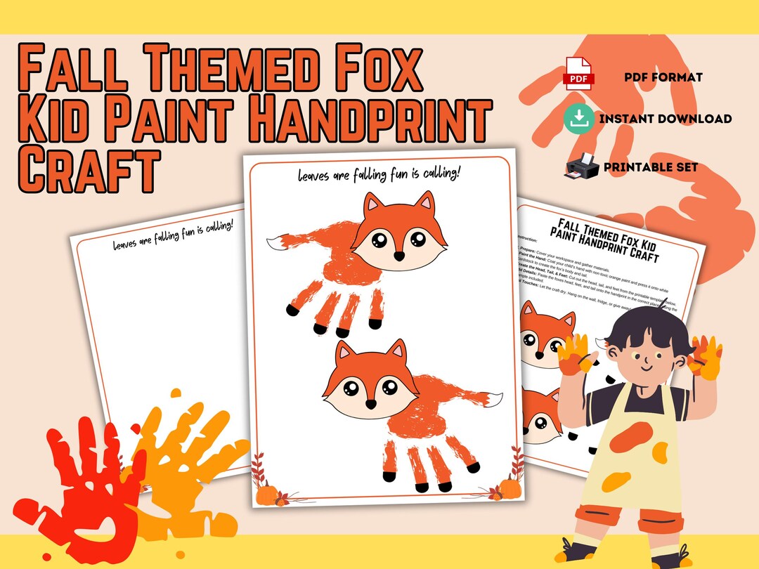 Fall Printable Fox Handprint Art for Kids - DIY Paint Activity - Autumn ...