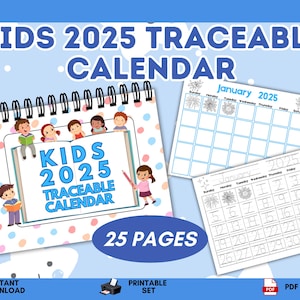 Printable Kids Calendar 2025 - Traceable Numbers for Handwriting ...