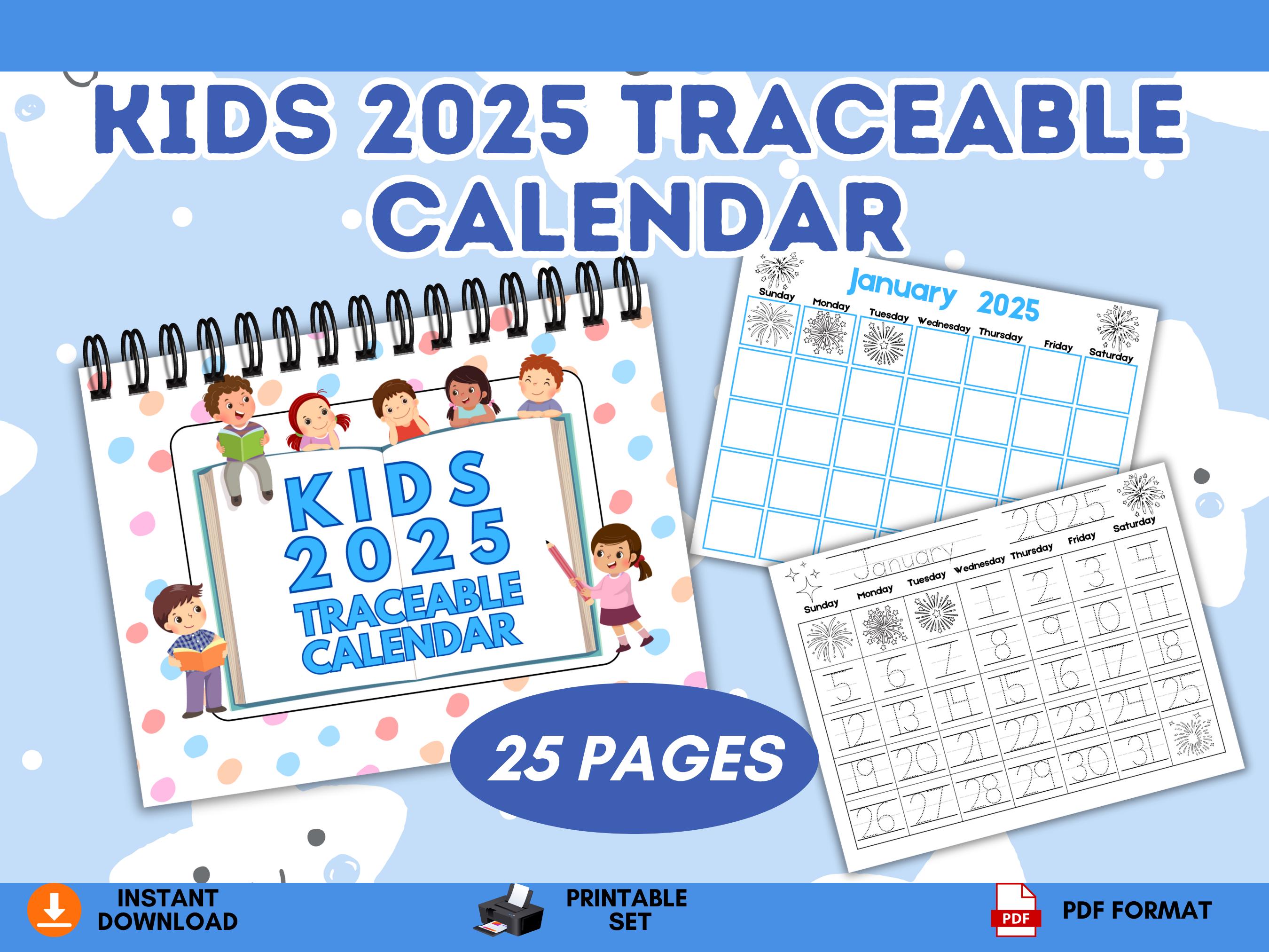 Printable Kids Calendar 2025 - Traceable Numbers for Handwriting ...