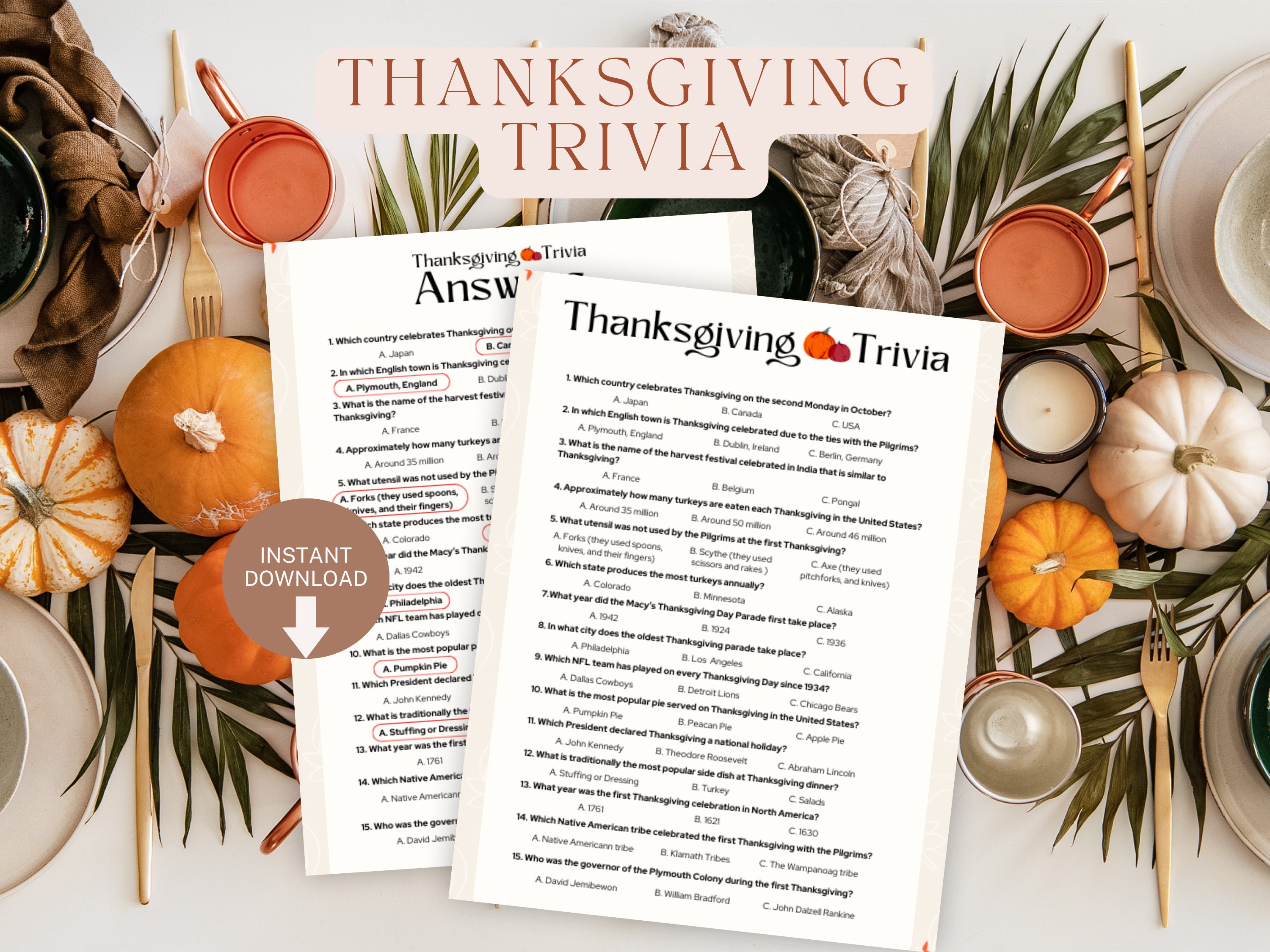 Thanksgiving Trivia Game Printable | Friendsgiving Games | Fall Trivia ...