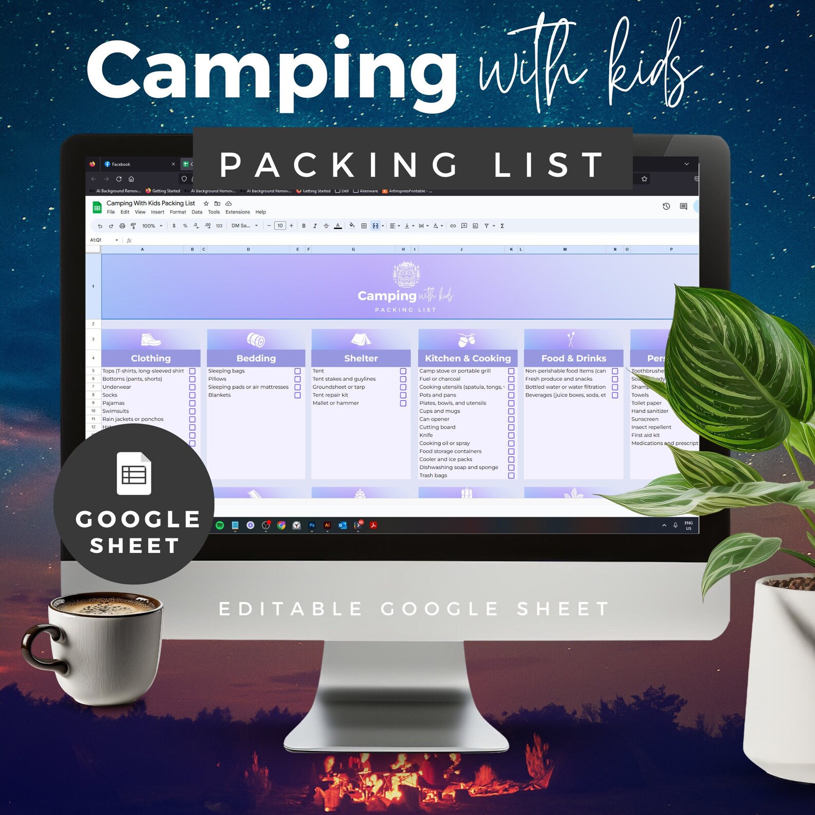 Family Camping Packing List Template in Google Sheets Custom Packing ...