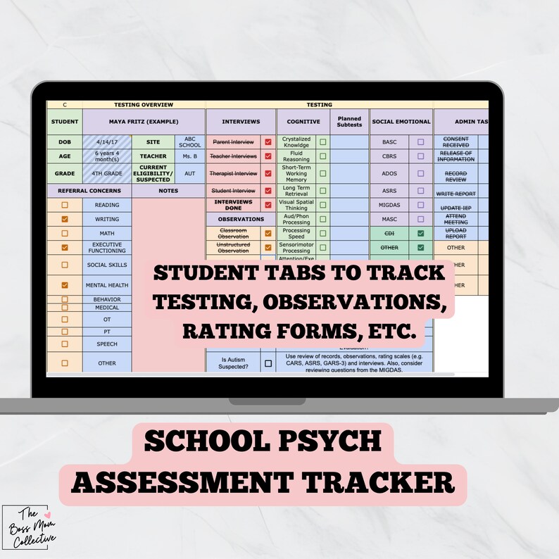 ASSESSMENT CHECKLIST | School Psychologist Caseload Spreadsheet ...