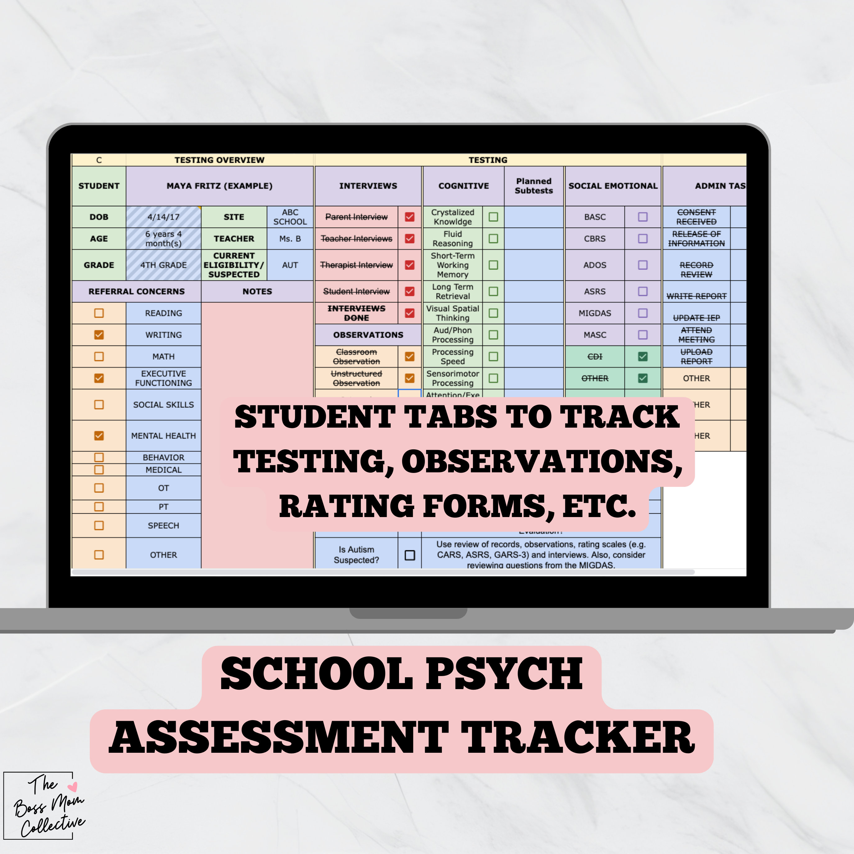 ASSESSMENT CHECKLIST | School Psychologist Caseload Spreadsheet ...