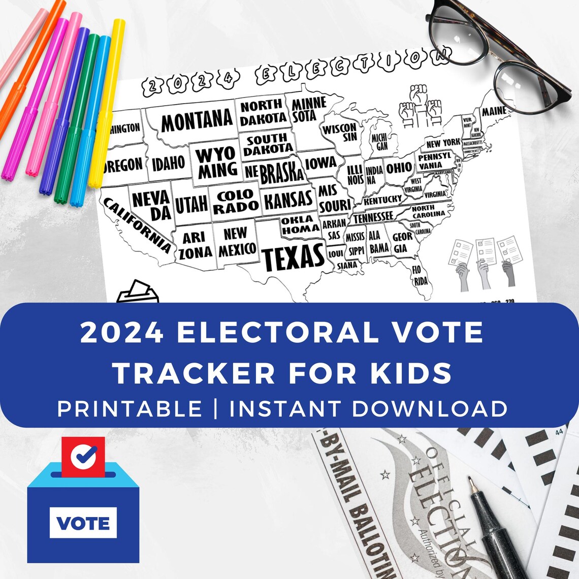 2024 Presidential Election Map - Kids Activity Sheet - Electoral ...