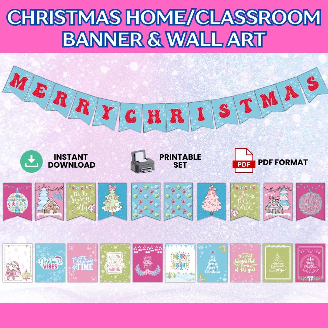 Christmas Classroom Banner - Printable Holiday Decor - Kids Room Art ...