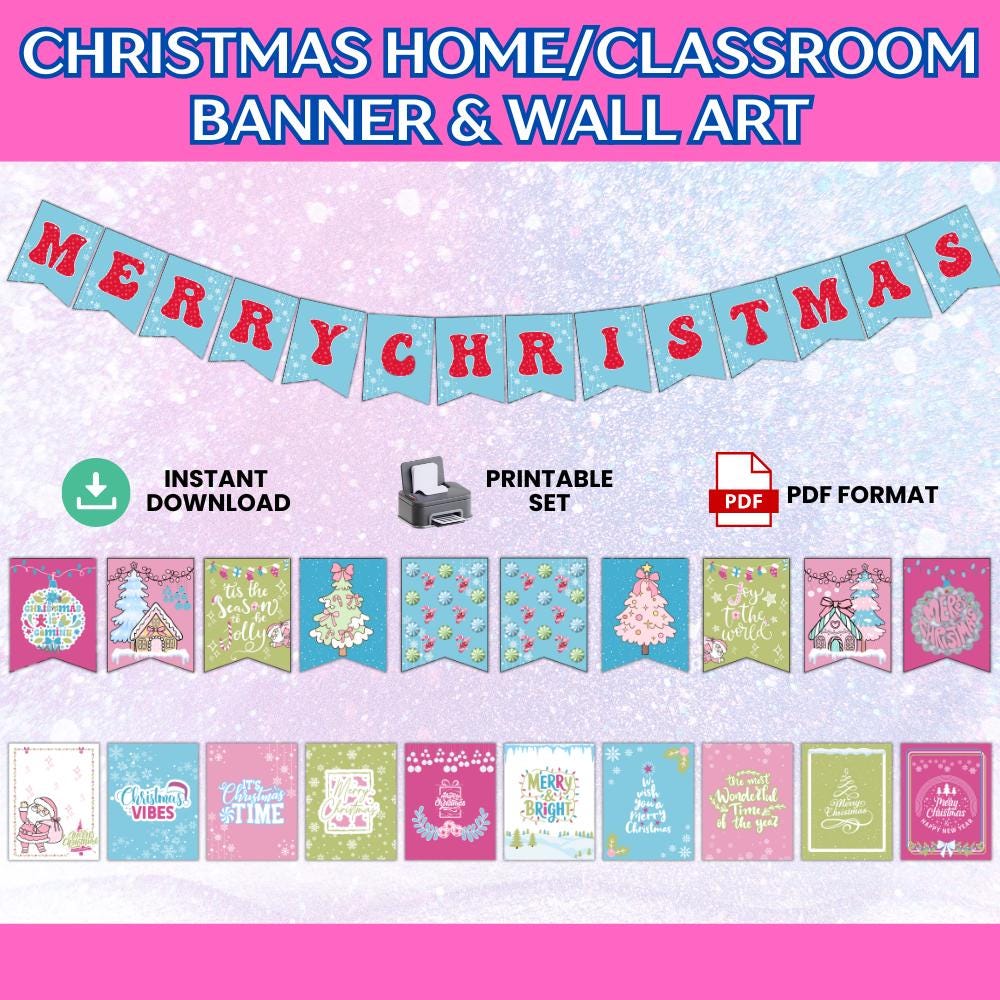 Christmas Classroom Banner - Printable Holiday Decor - Kids Room Art ...