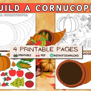 Build a Cornucopia Cut & Paste Craft, Thanksgiving Basket Model, Fall ...
