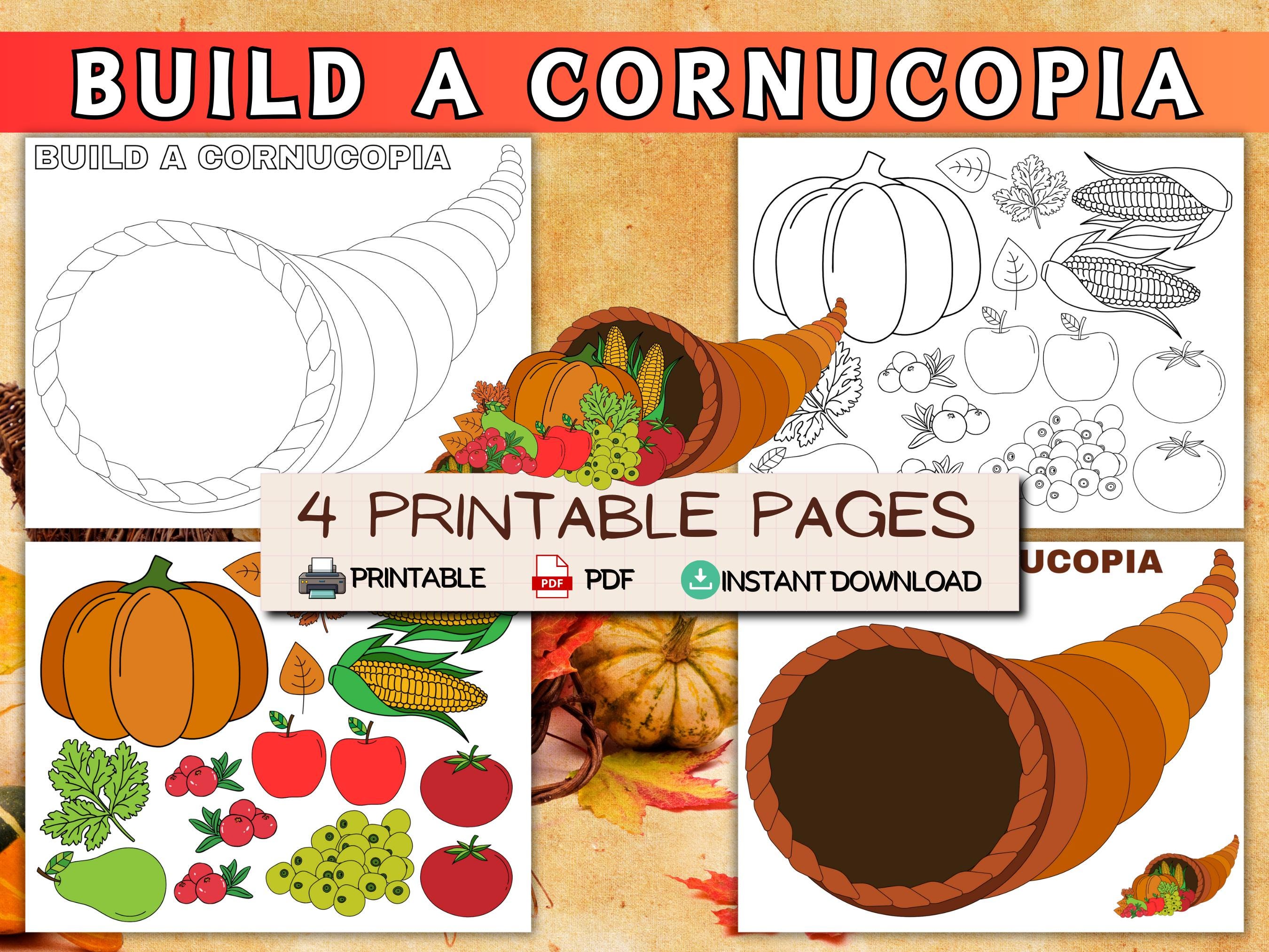 Build a Cornucopia Cut & Paste Craft, Thanksgiving Basket Model, Fall ...