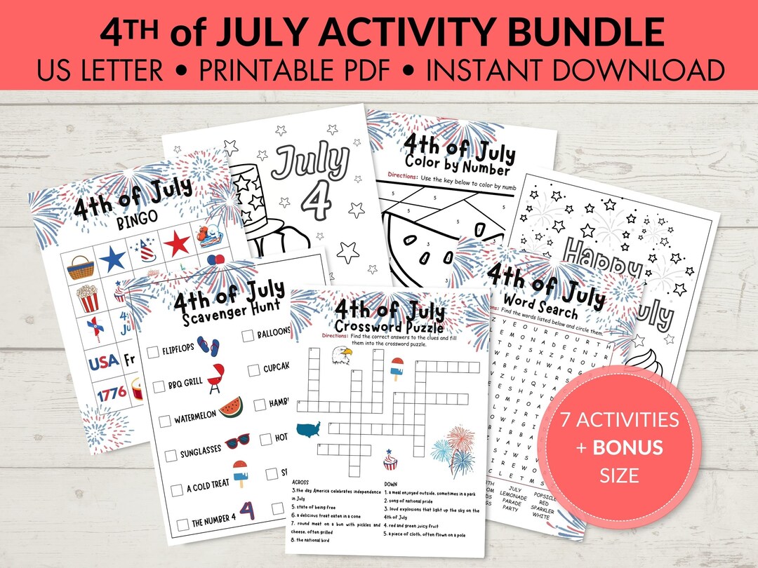4th of July Activity Bundle Printable 4th of July Word - Etsy