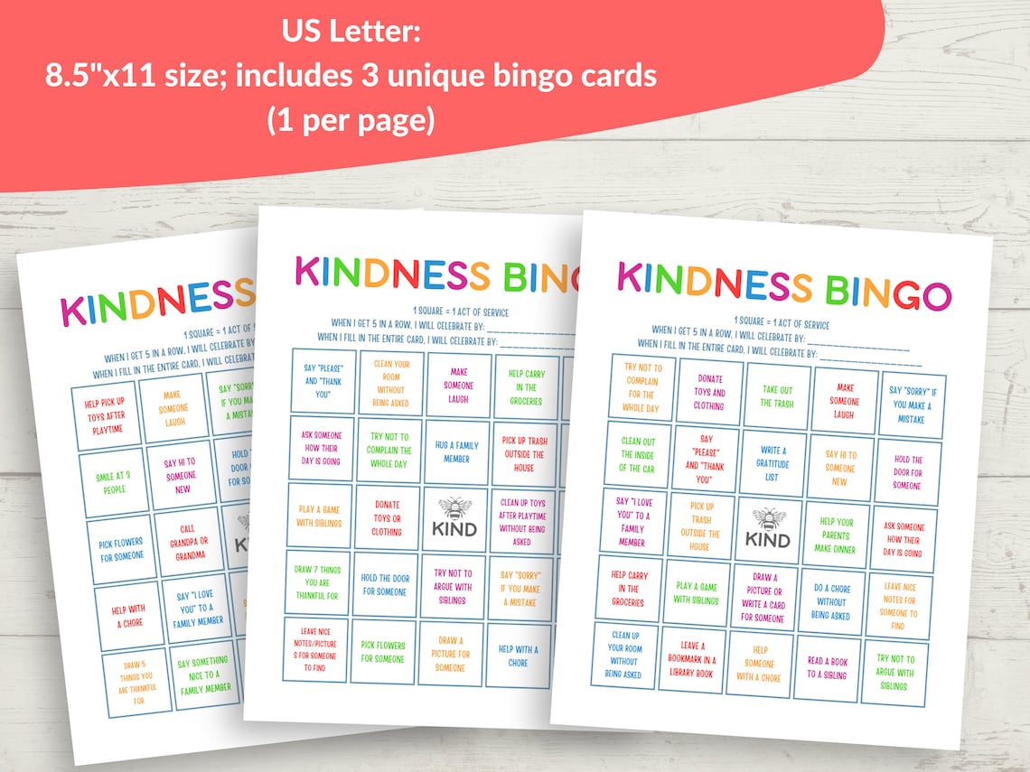 Kindness Bingo Cards for Kids | Printable Acts of Kindness | Kid’s ...