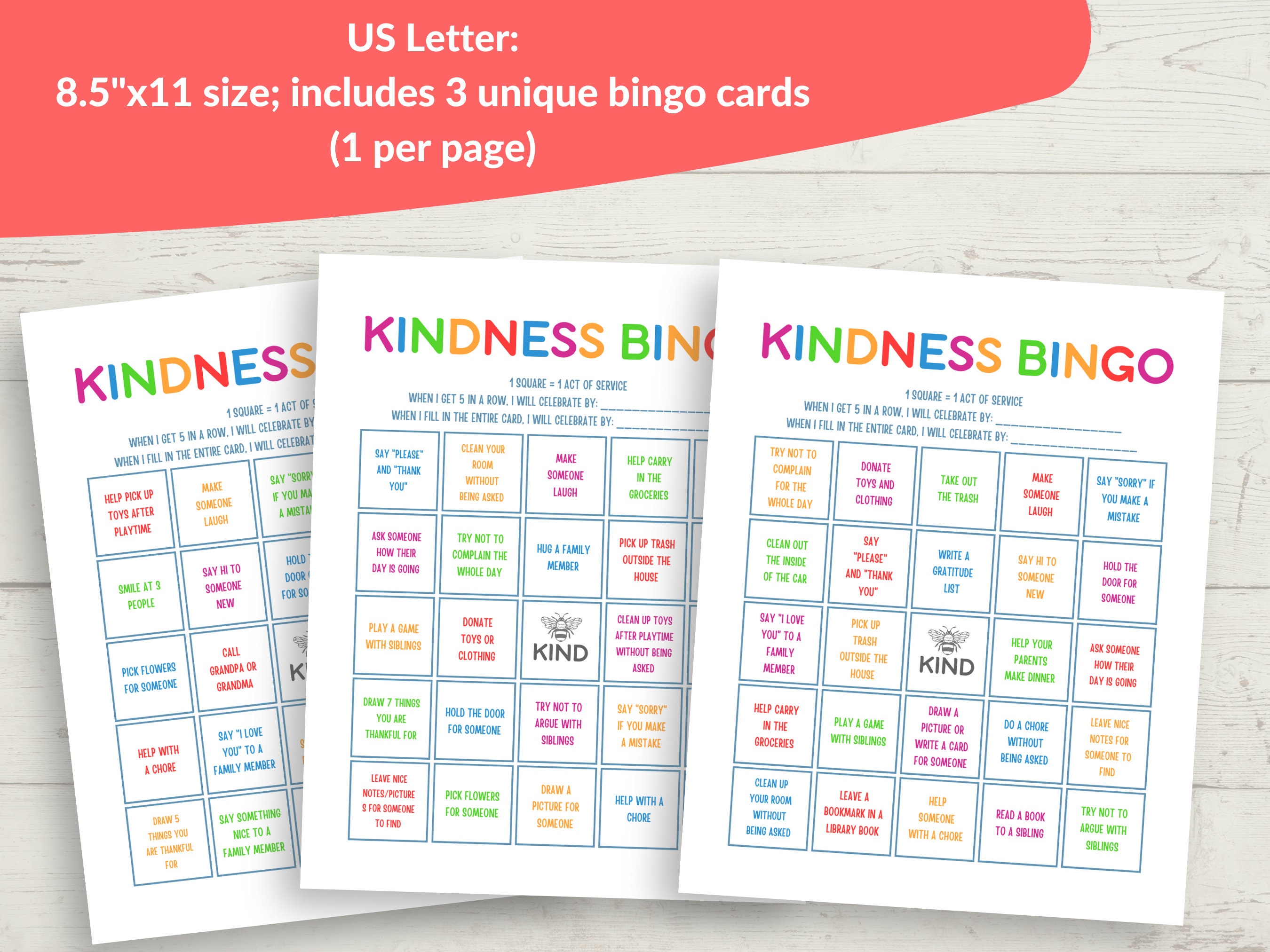 Kindness Bingo Cards for Kids | Printable Acts of Kindness | Kid’s ...