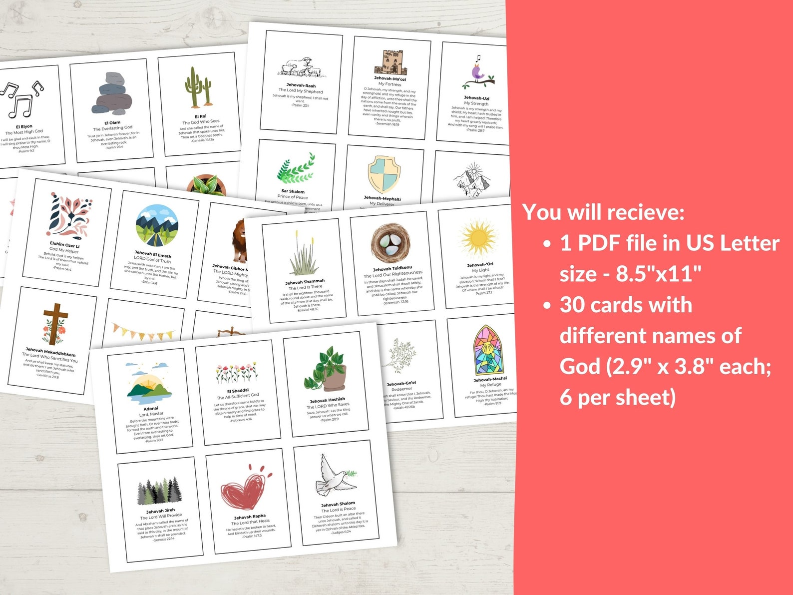 30 Names and Attributes of God Cards With Bible Verses | Printable ...