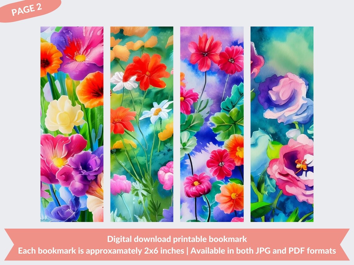 20 Watercolor Floral Bookmarks Printable Bookmark Designs - Etsy