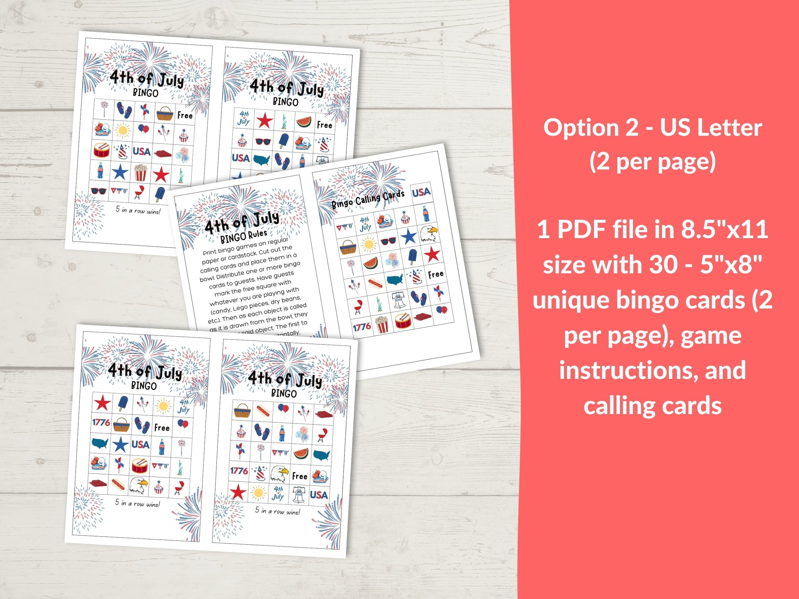 4th of July Bingo 30 Unique Cards Printable 4th of July Kids Activities ...