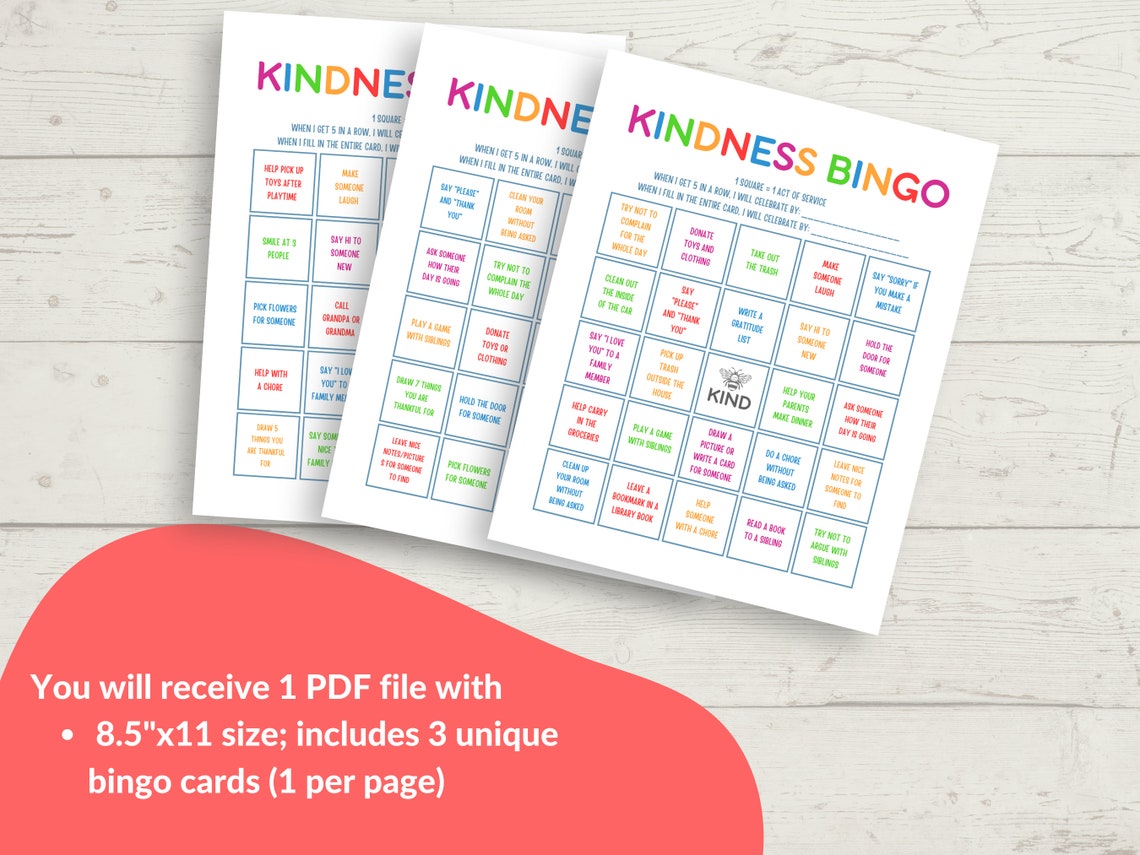 Kindness Bingo Cards for Kids | Printable Acts of Kindness | Kid’s ...