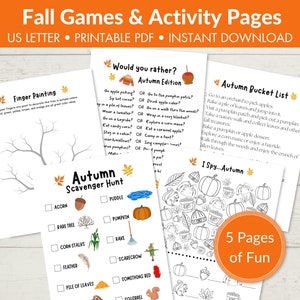 Fall Kids Game and Activity Bundle | Autumn Printable Activity Bundle ...