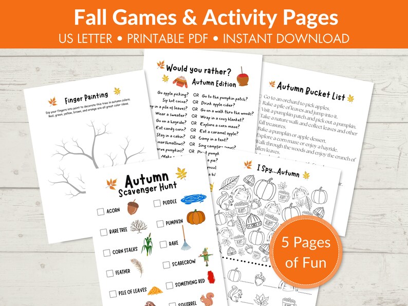 Fall Kids Game and Activity Bundle | Autumn Printable Activity Bundle ...