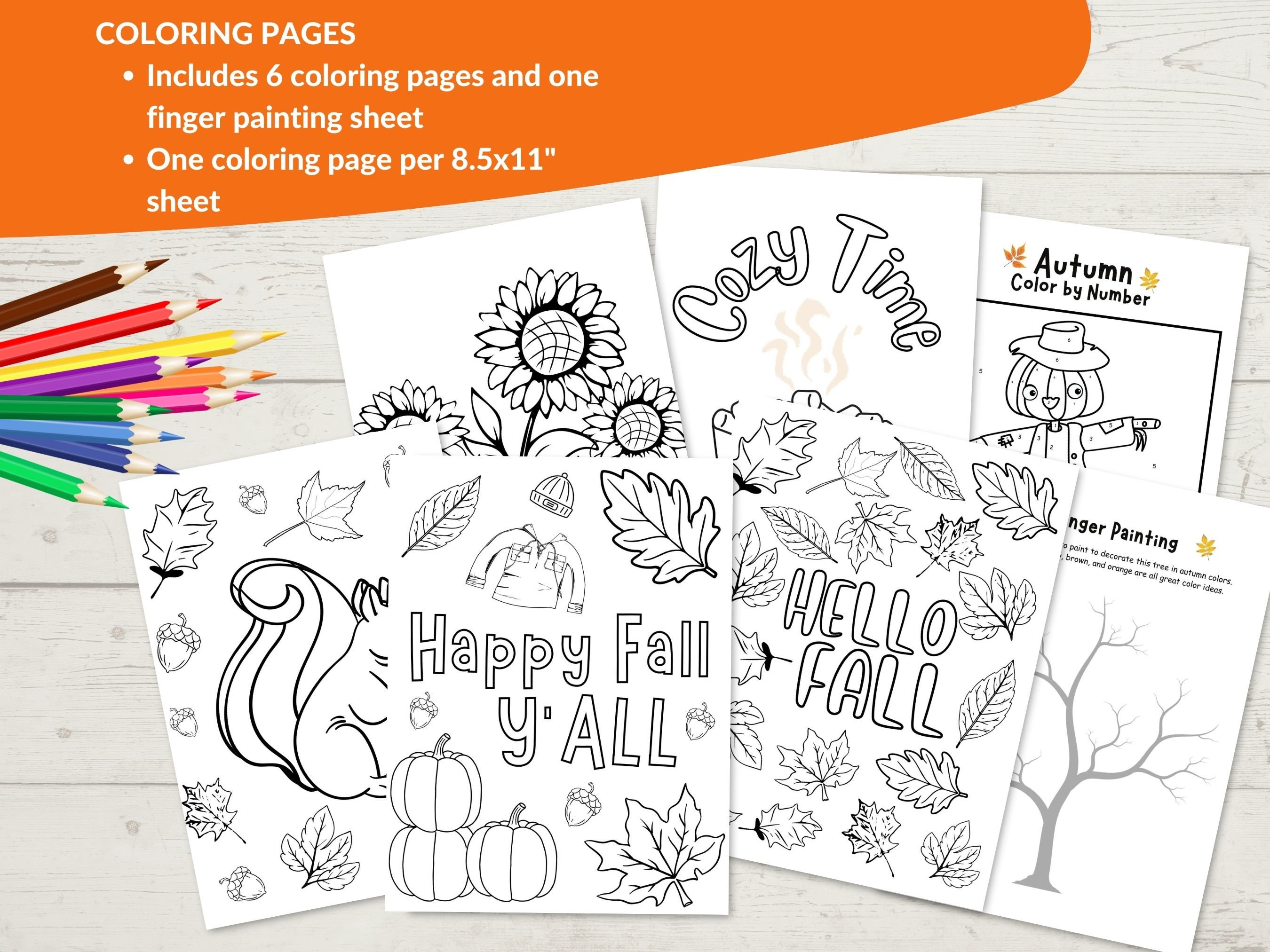 6 Fall Coloring Pages | Fall Kids Printable Activity Bundle | Classroom ...