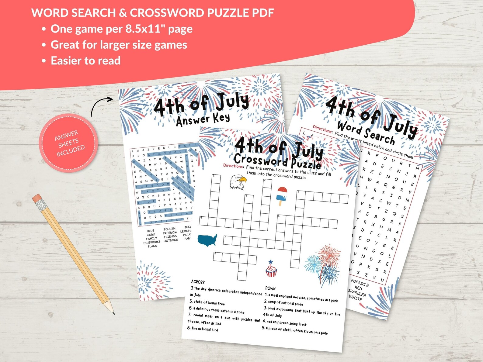 4th of July Activity Bundle Printable 4th of July Word Games, Puzzles ...