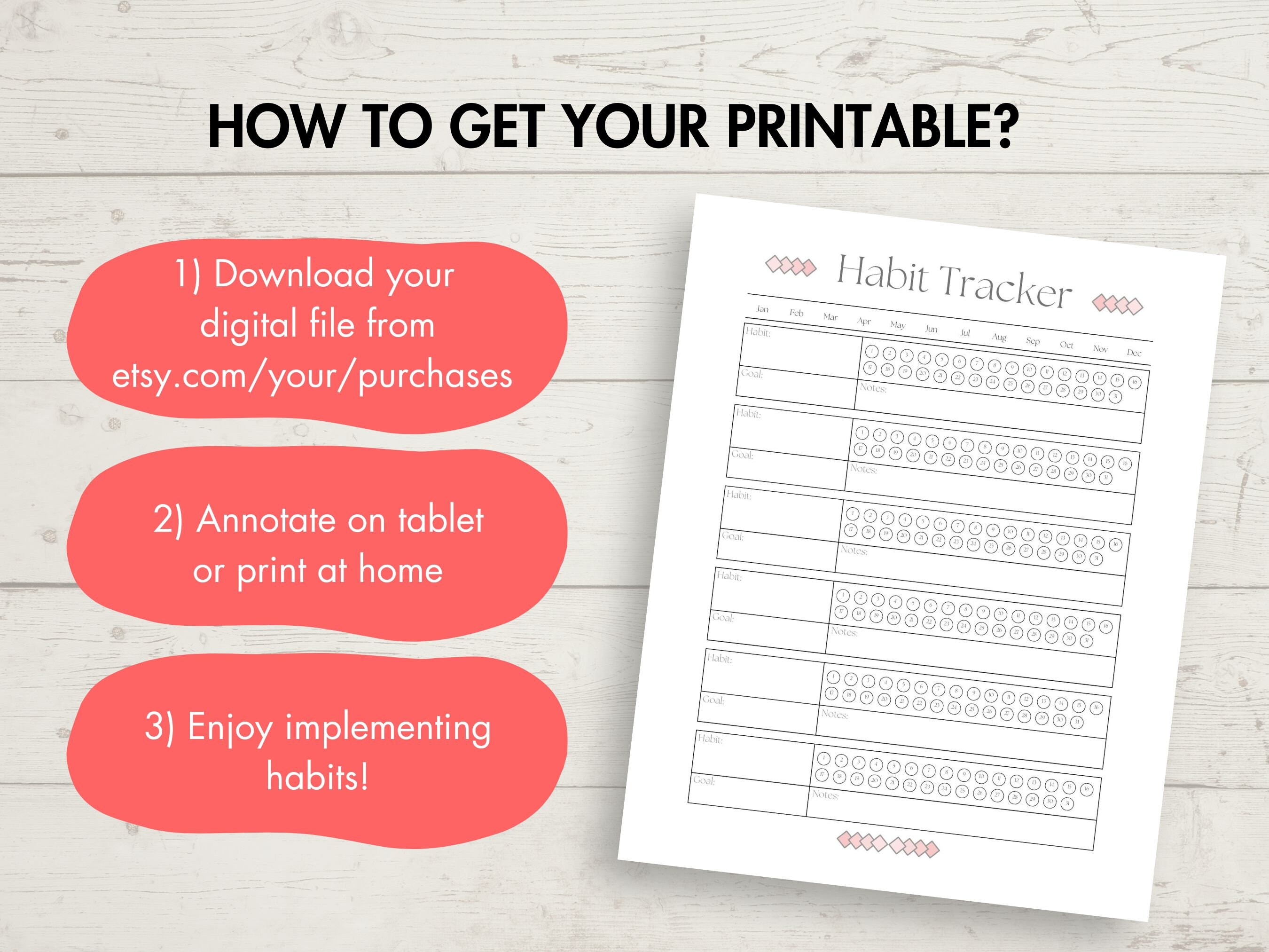 Digital 30 Day Habit Tracker Landscape Printable Routine Tracker ...